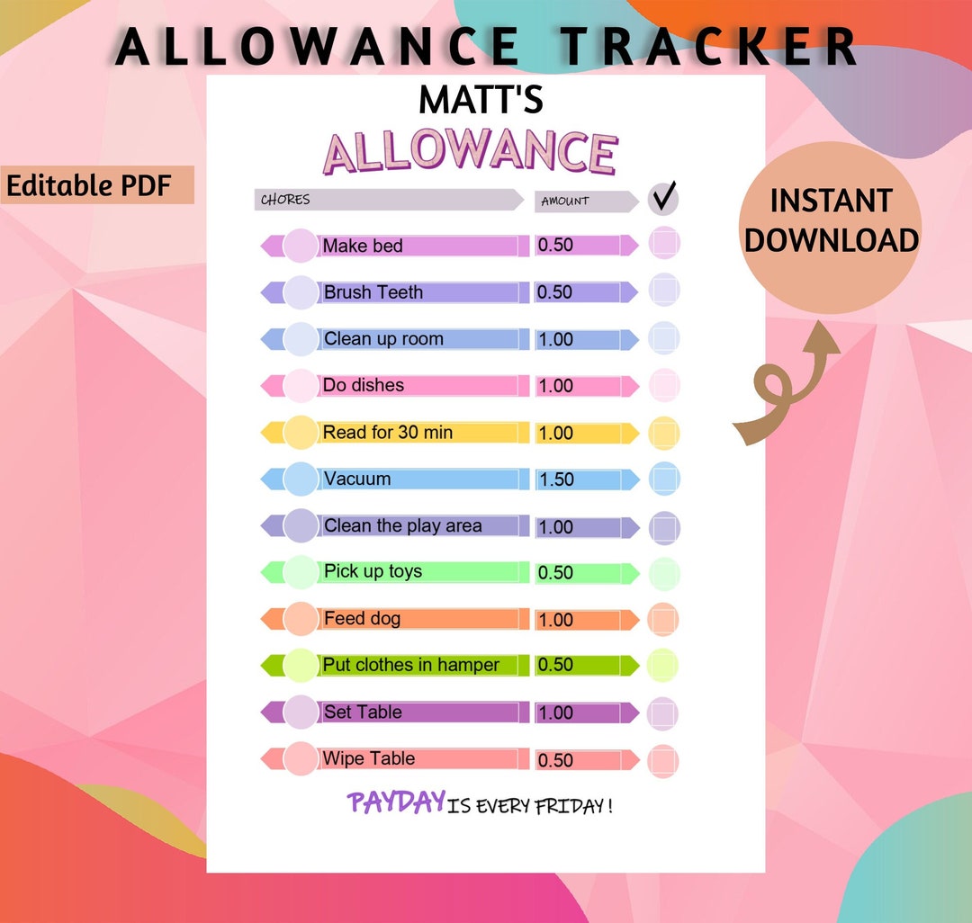 Editable Allowance Chart Chore Chart for Kids How to Earn - Etsy España