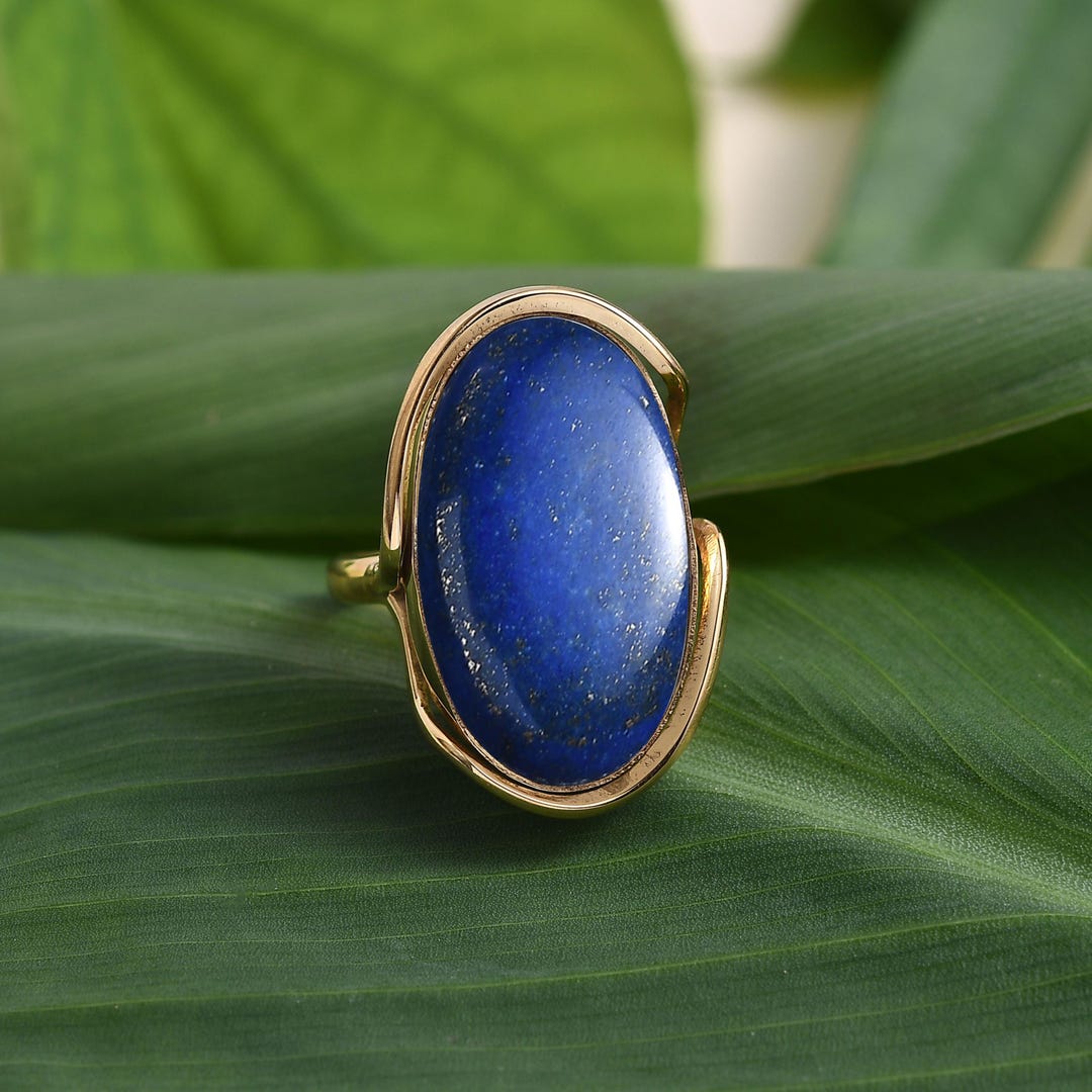 Bold Lapis Lazuli Ring | Big Oval Stone | Statement Gold Ring | Natural ...