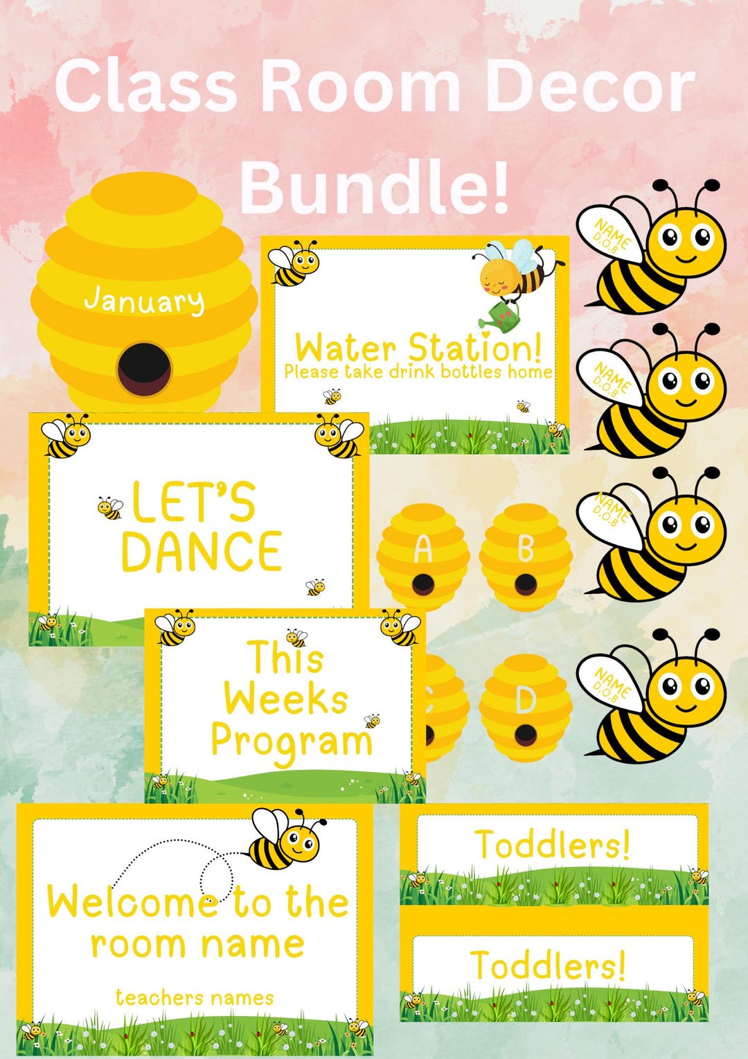 Bee Theme Decor Bundle Classroom | Editable Templates | Digital ...
