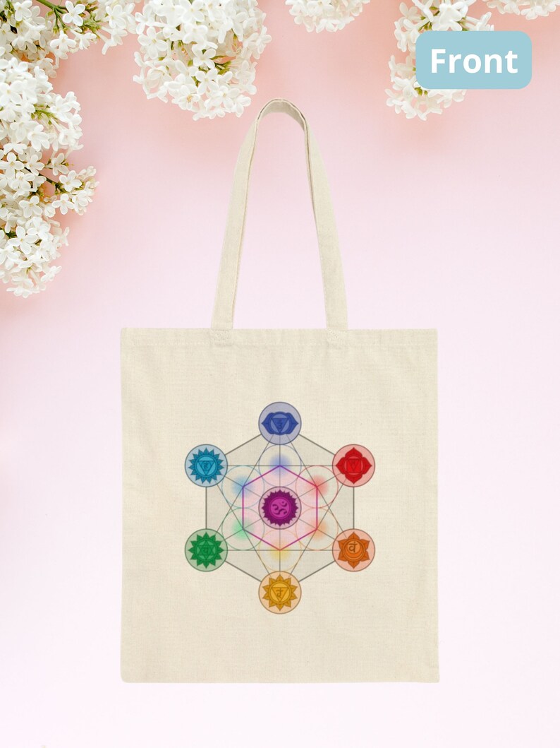Chakra Symbols Tote Bag 100% Cotton Canvas, Gift for Her, Buddhism ...