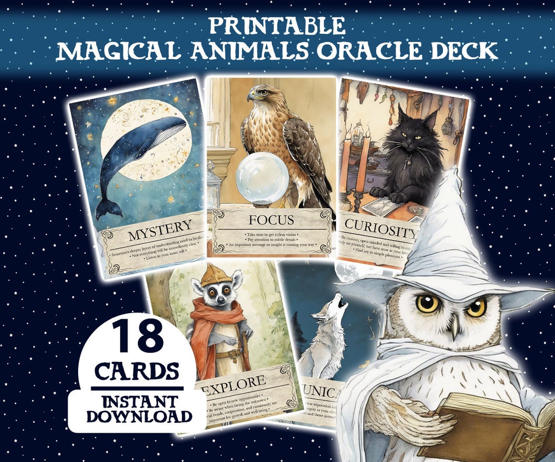 Printable Magical Animals Oracle Cards Deck - 18 Card Deck - 63x88cm/2 ...