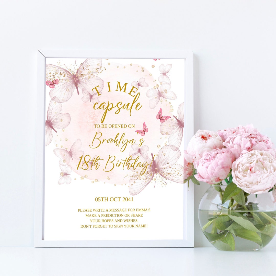 Pink Butterfly First Birthday Time Capsule, 1st Birthday Time Capsule ...