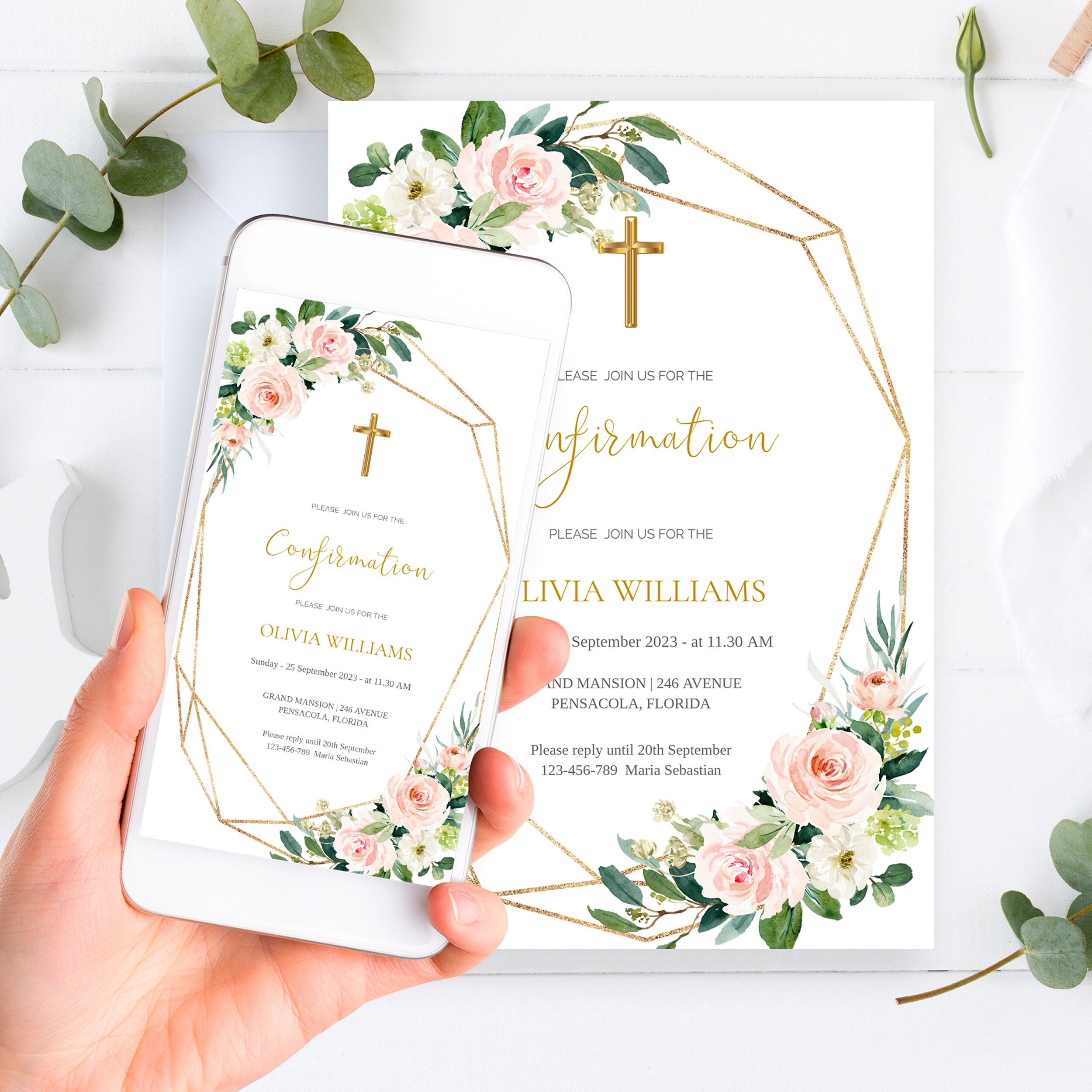 Confirmation Invitation Blush Pink Flowers Confirmation - Etsy