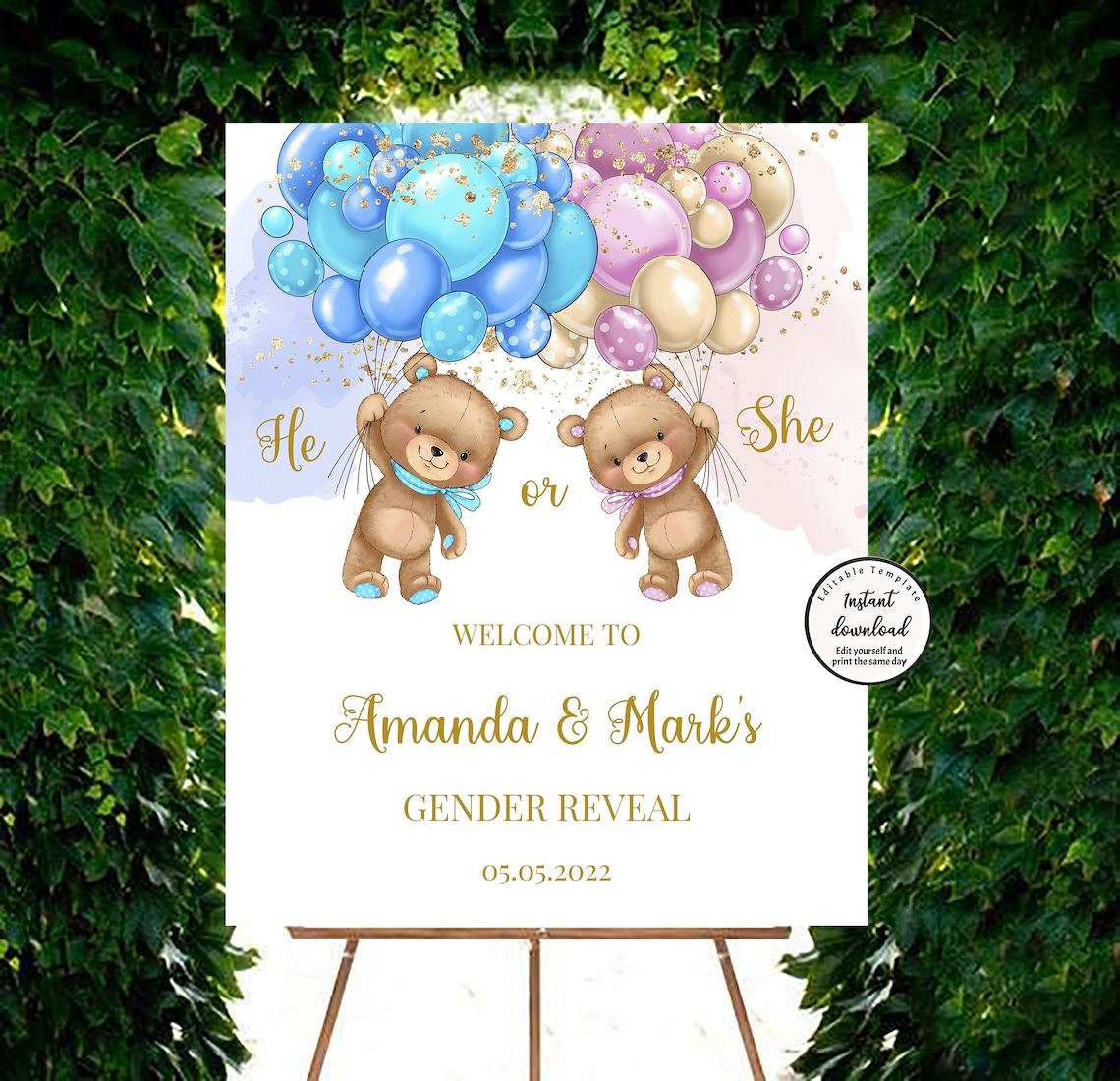 Bear Balloons Gender Reveal Welcome Sign Bear Themed Gender - Etsy