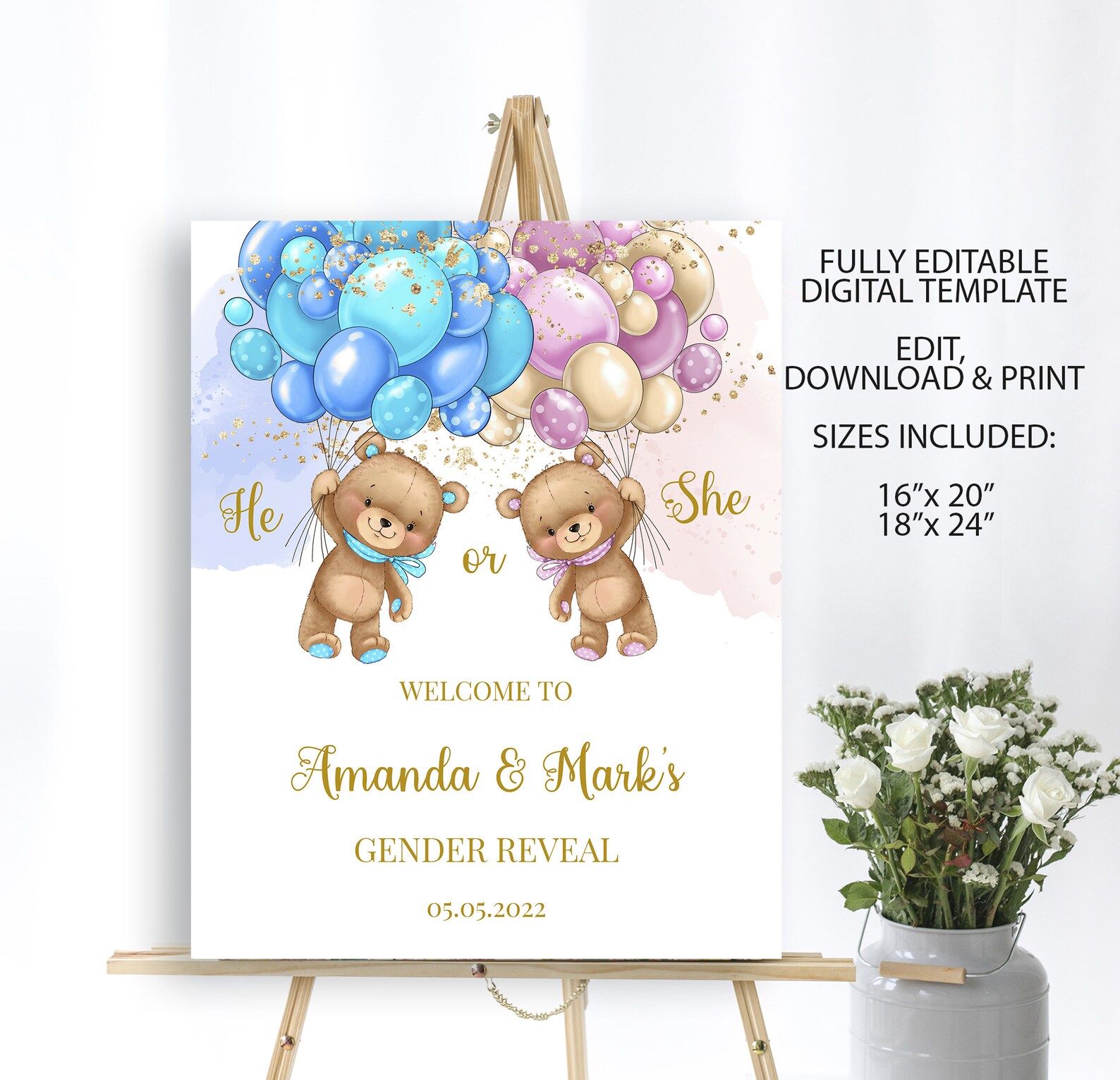 Bear Balloons Gender Reveal Welcome Sign Bear Themed Gender - Etsy