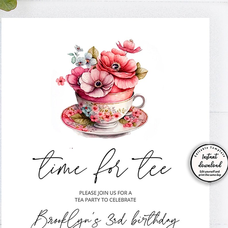 Editable Tea Party Birthday Invitation, Tea for Two Girl Tea Party ...
