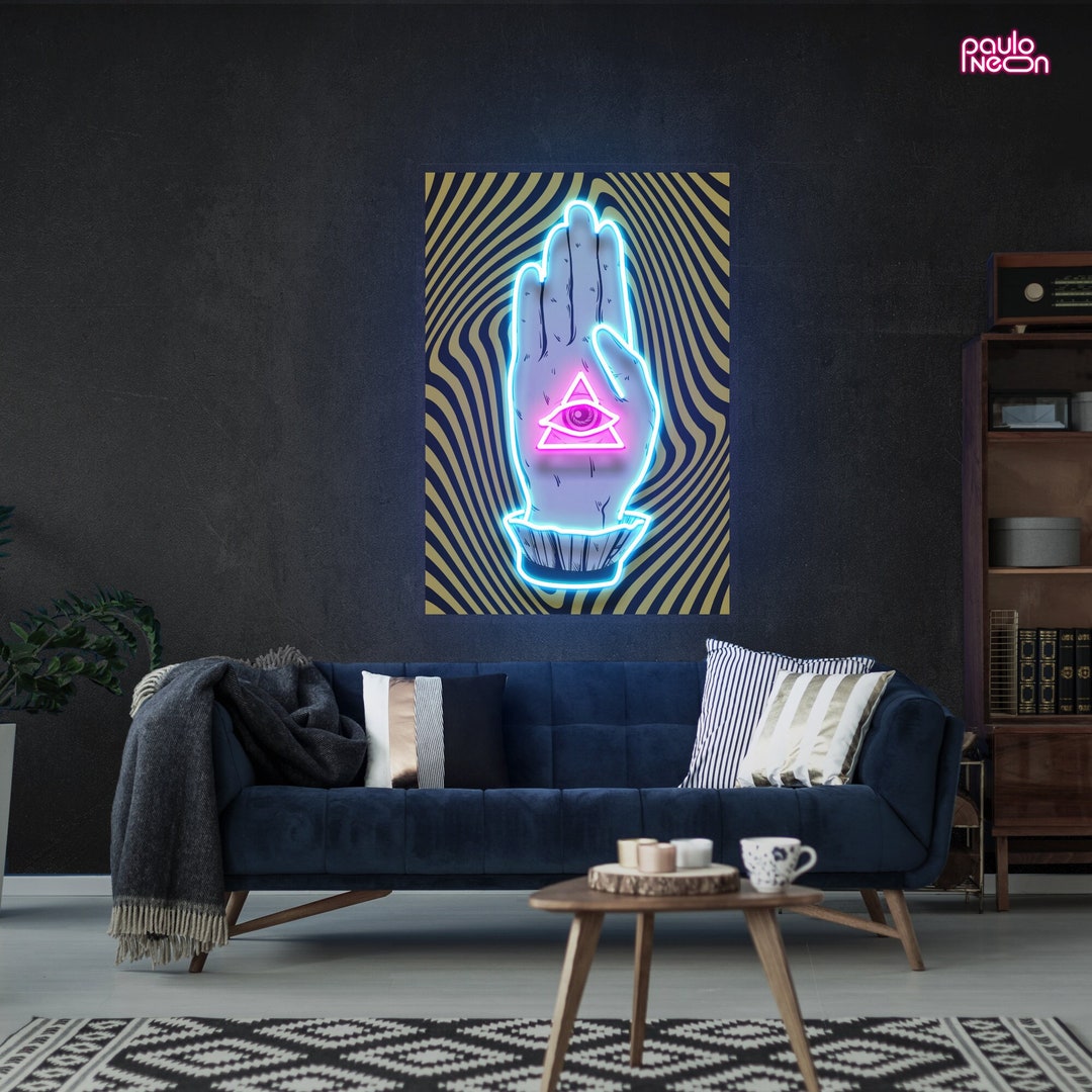 Hand With All Seeing Eye Pyramid Neon Sign, Neon Sign Custom, Home ...