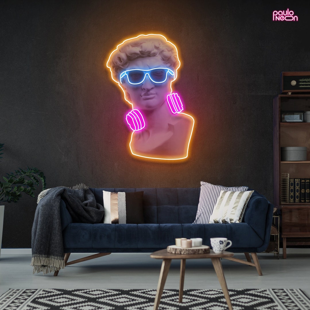 Wall Art Living Room Headphone on David Neon Sign for Home Decor Modern ...