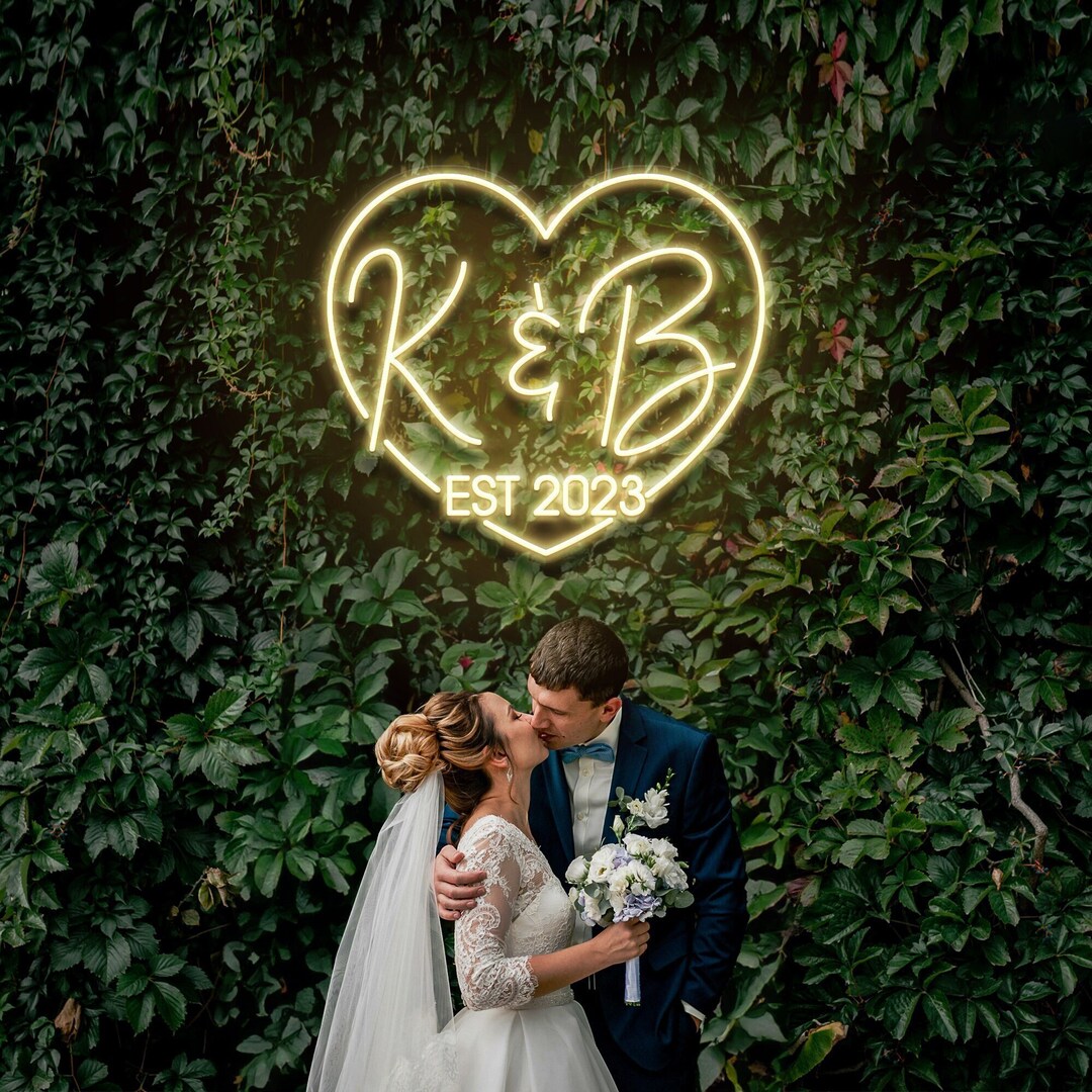 Wedding Neon Sign With Heart, Neon Light Wedding Initials, Wedding ...