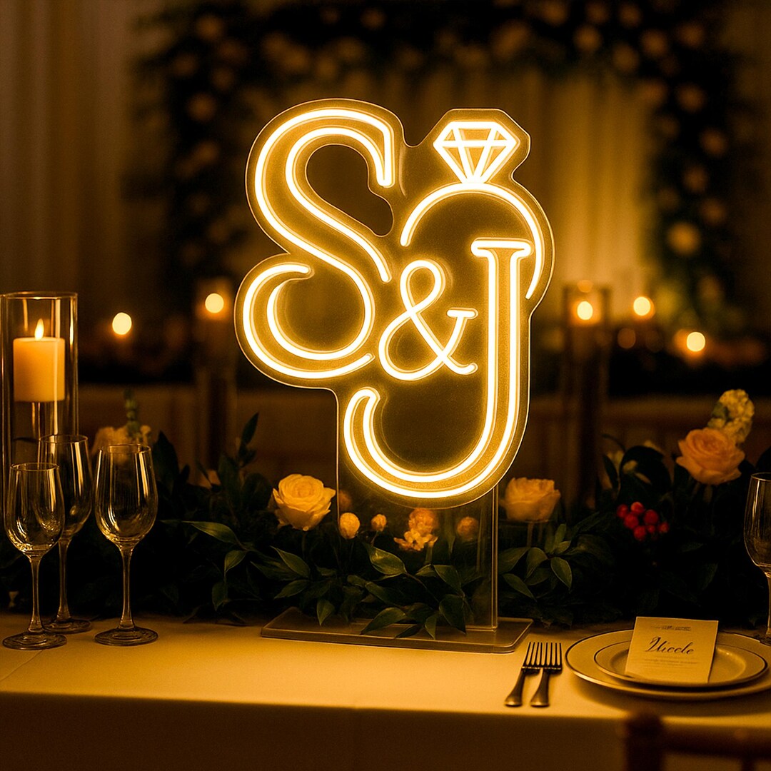 Neon Sign Wedding Initials, Custom Neon Wedding Logo Sign, Wedding ...