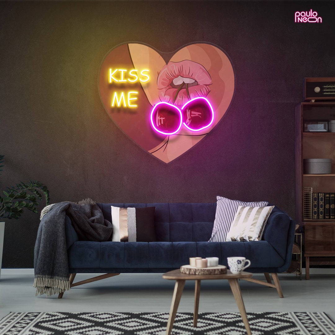 Kiss Me Neon Sign, Living Room Art for Wall, Modern Wall Art, Custom ...