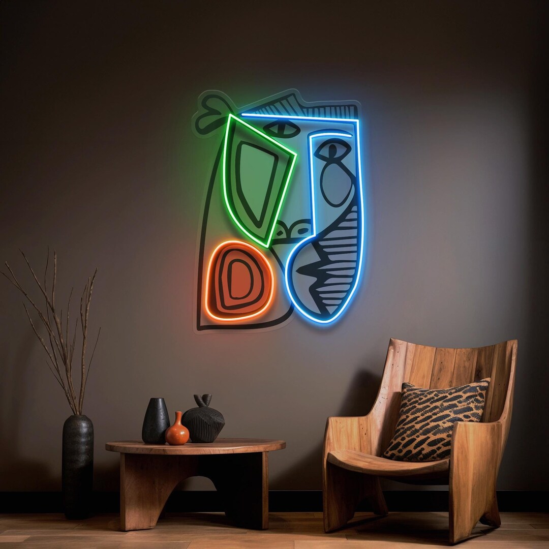 Face With Colorful Shape LED Neon Sign Light | Abstract Shape Neon Sign ...