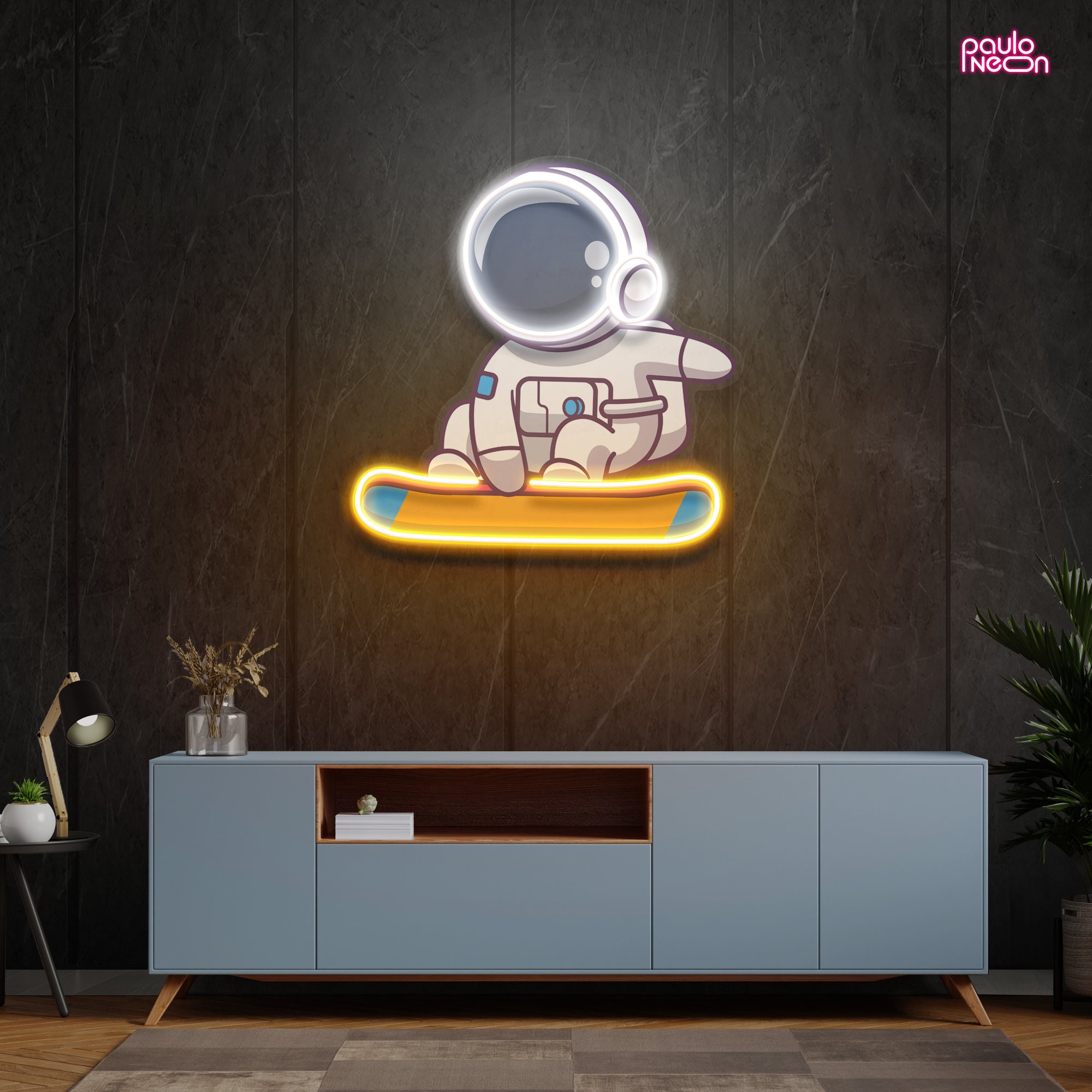 Neon Sign Skateboard Astronaut Custom Space Man Custom Neon - Etsy