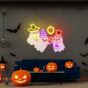 Halloween Decor Indoor, Neon Sign Ghost Wall Decor, Halloween Decor for ...