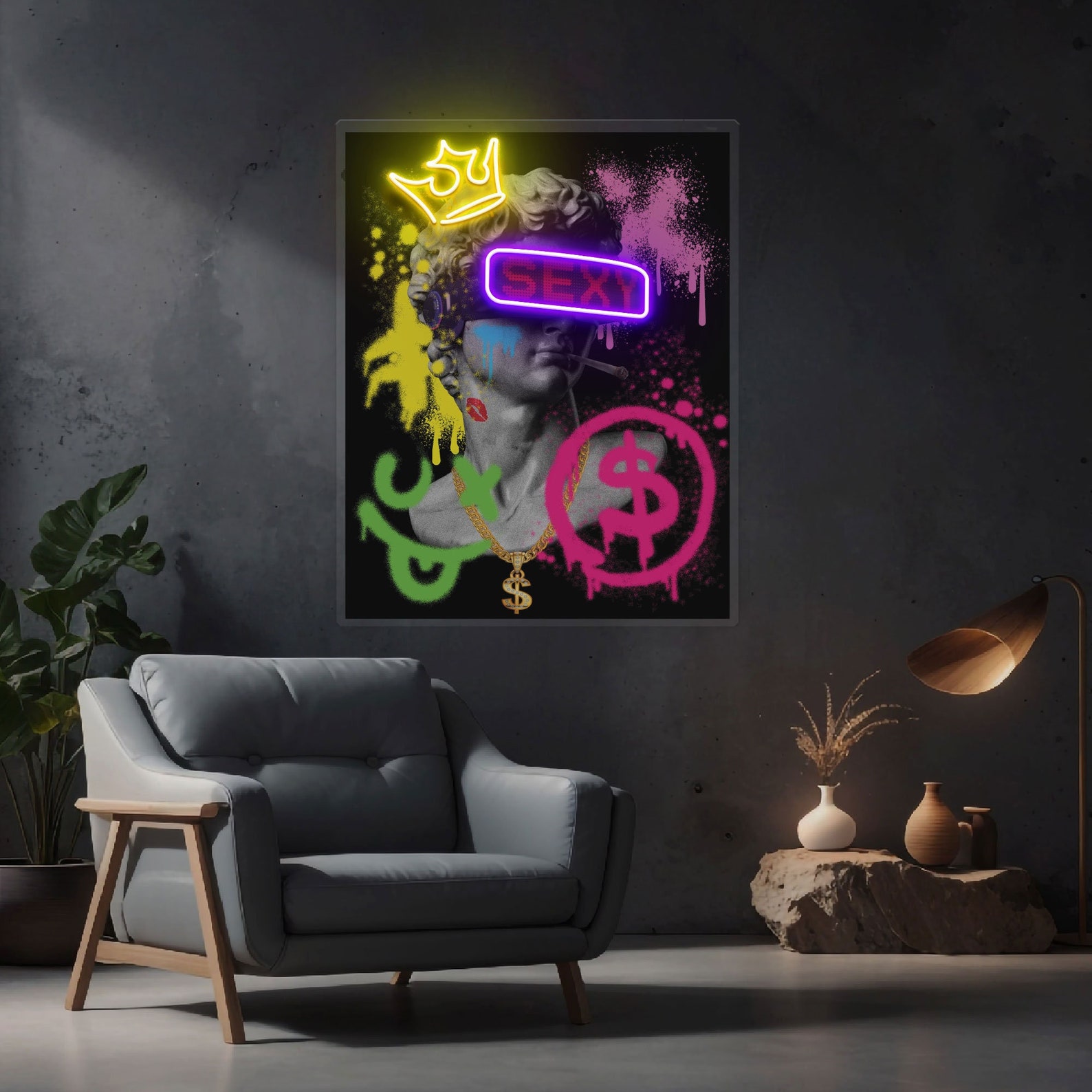 Living Room Decor Aesthetic Neon Sign Statue Art Work for Walls, Home ...