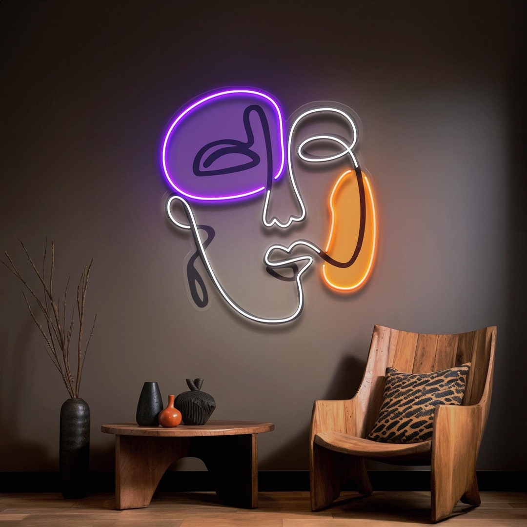 Happy Face Abstract Art LED Neon Sign Light | Custom Abstract Neon Sign ...