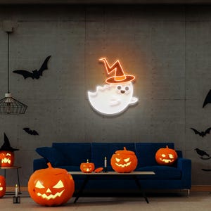 Halloween Decor Indoor, Neon Sign Ghost Wall Decor, Halloween Decor for ...