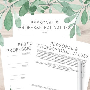 Personal and Professional Values Worksheets | Student Social Worker ...