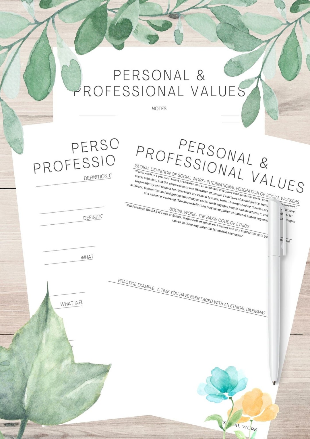 Personal and Professional Values Worksheets | Student Social Worker ...