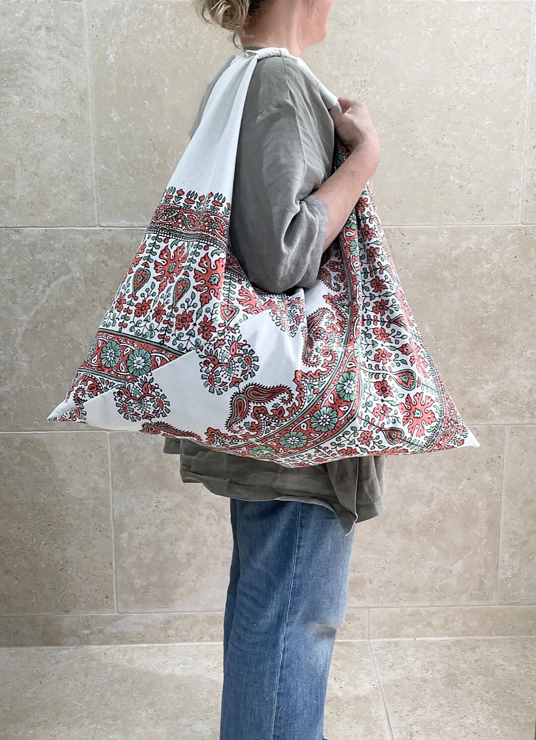 Large Origami Bag | Azuma Bag | Slouchy Shoulder Bag | Indian Block ...