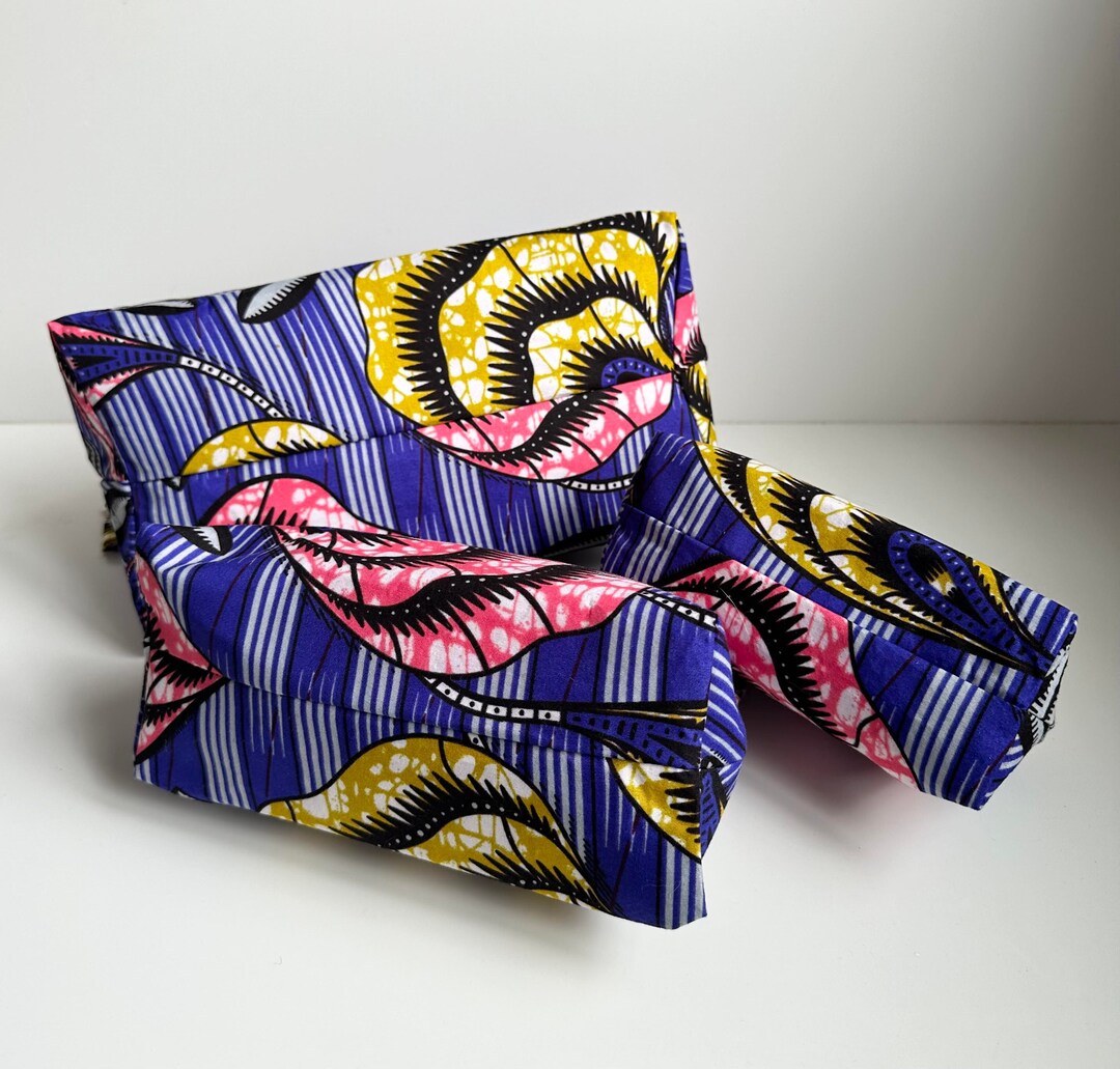 African Wax Print Wash Bag Trio: Handmade Waterproof Travel Makeup Bags ...
