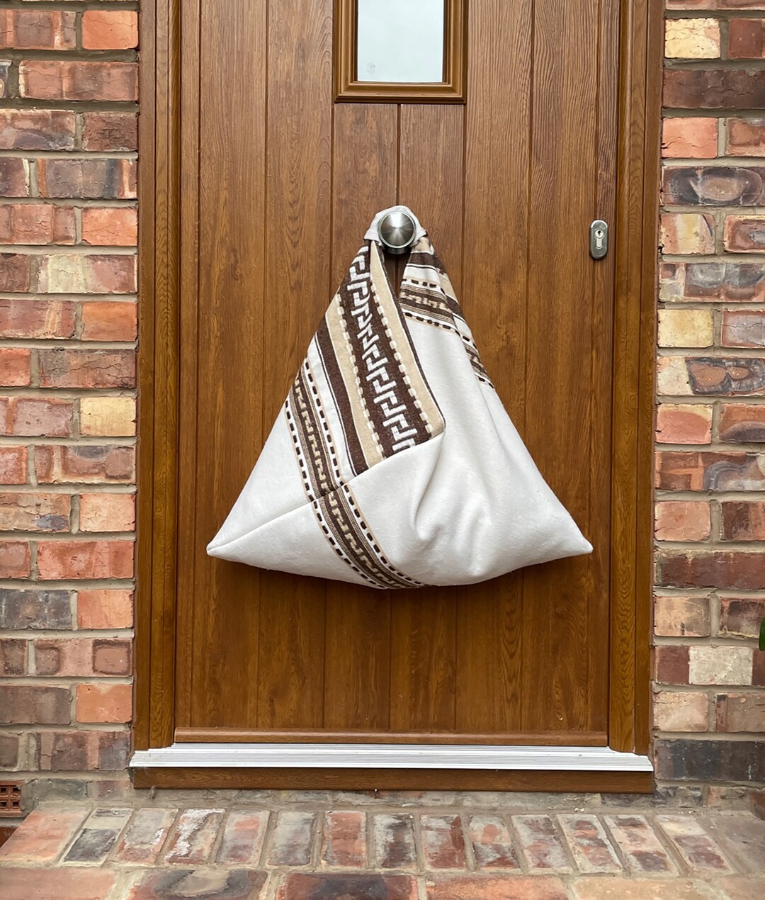 Large Origami Bag | Azuma Bag | Ivory and Brown Aztec-style Fabric ...