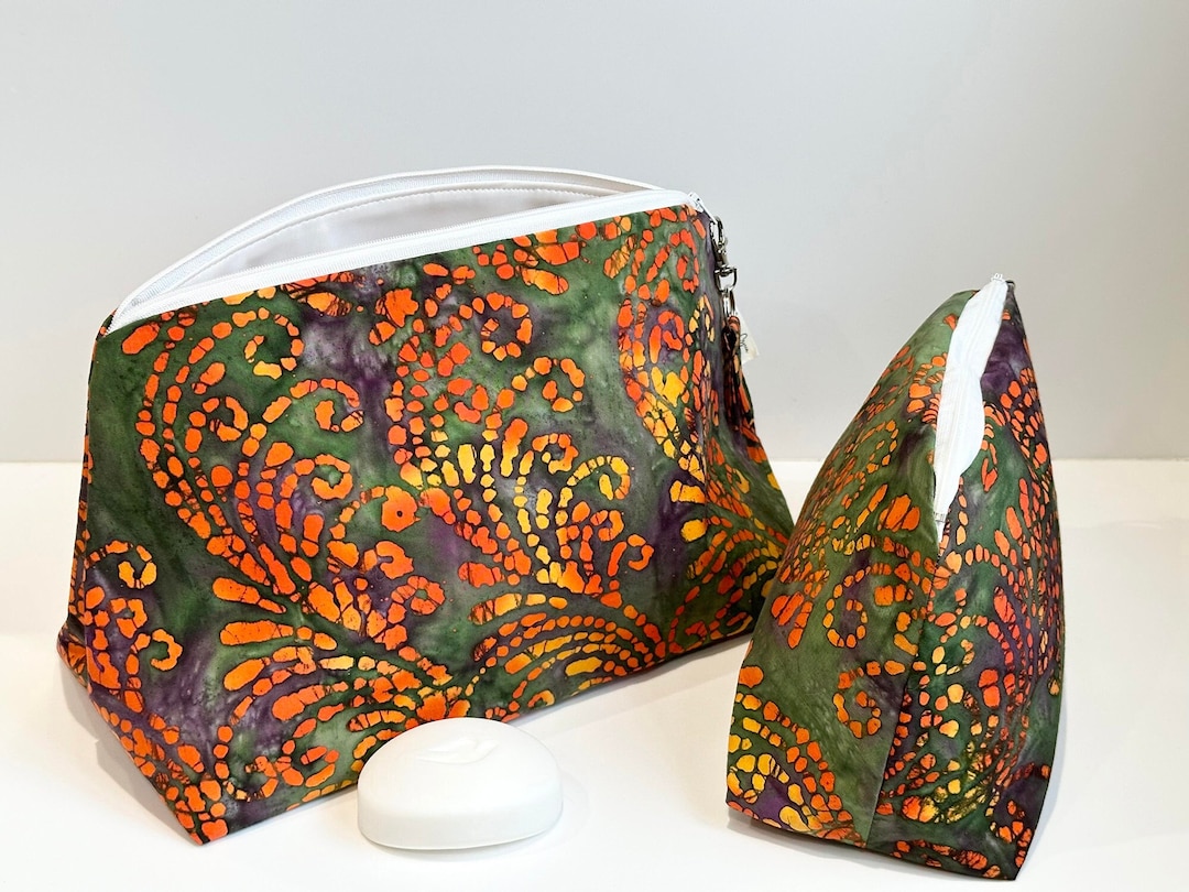 Batik Cotton Wash Bag Set: Large & Medium Waterproof Toiletry Bags - Etsy