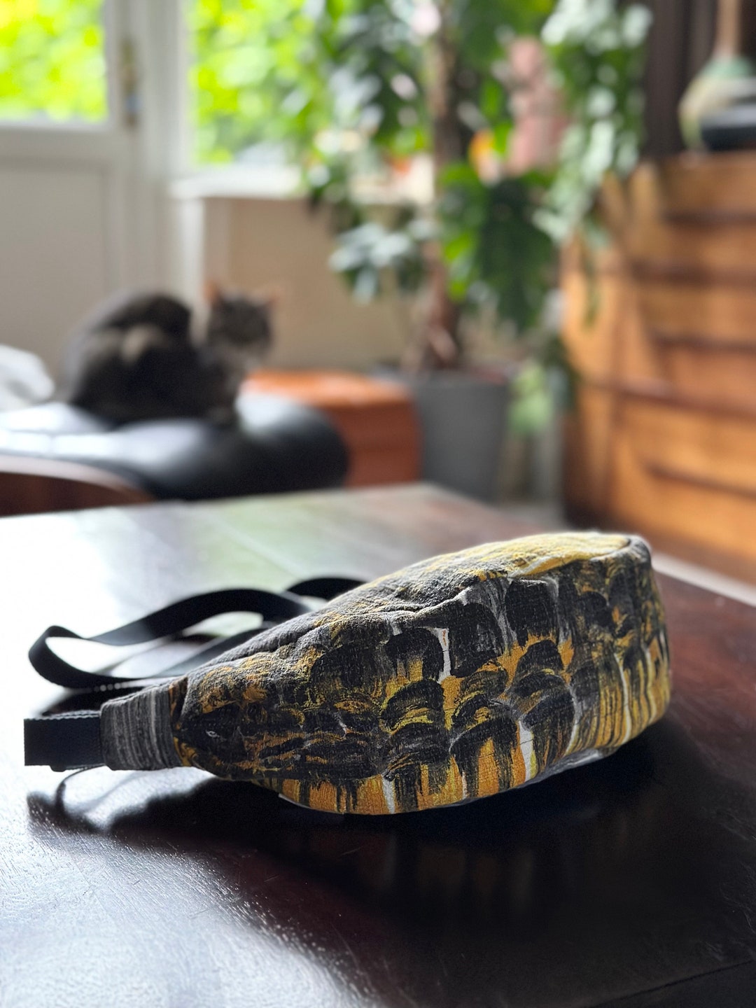 Quilted Barkcloth Crossbody Bag: Half Moon Sling Bag With Adjustable ...