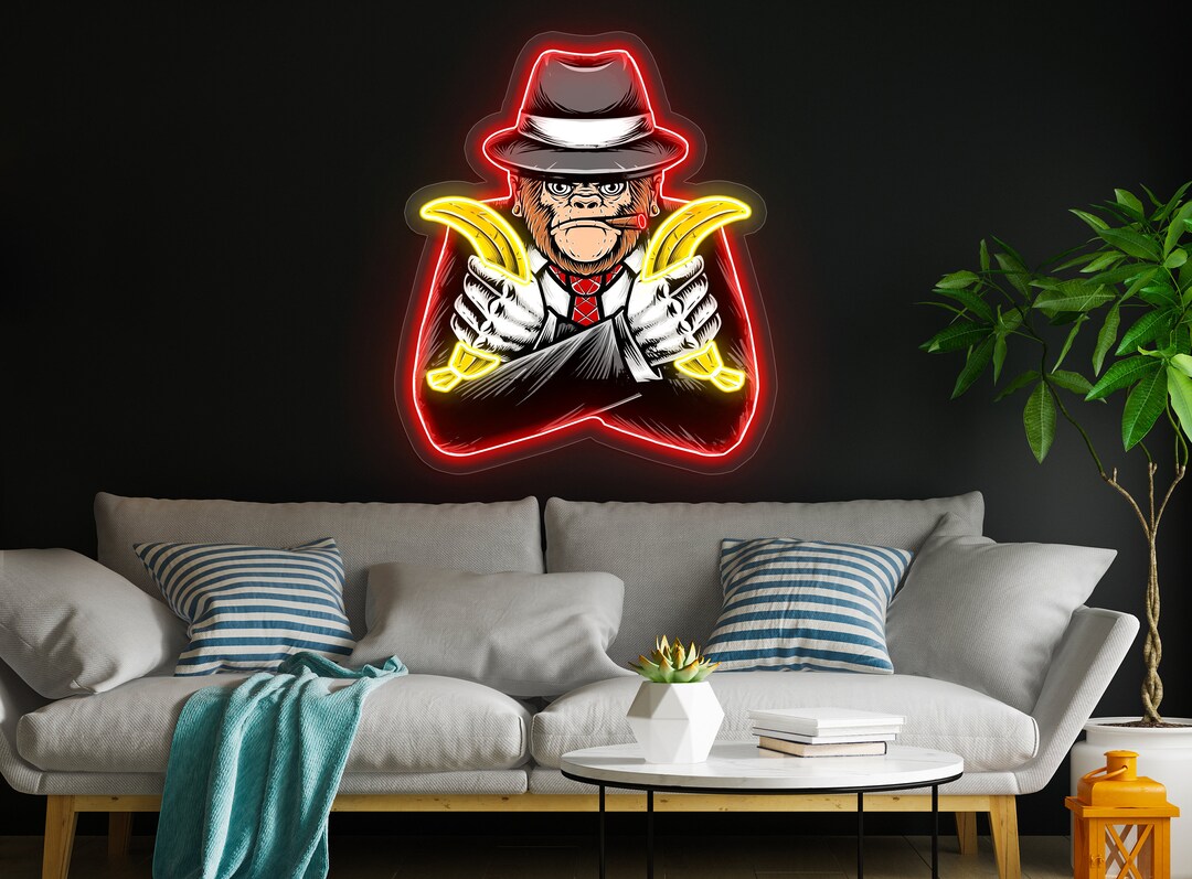 Agent Monkey With Banana Neon Sign Handmade LED Wall Art for - Etsy