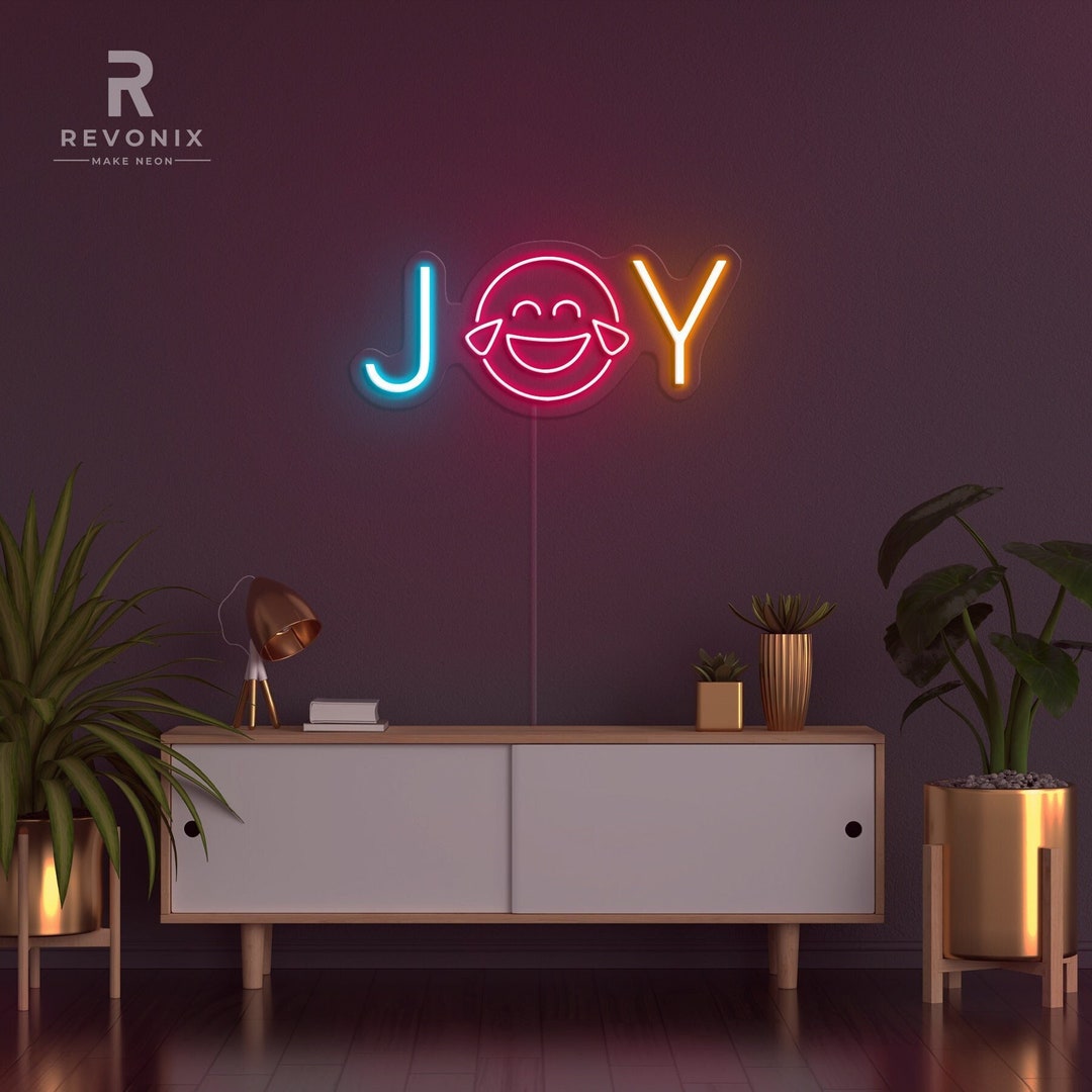 Joy Neon Sign, Emoji Sign, LED Smile Face Light, Wall Decor, Multi ...