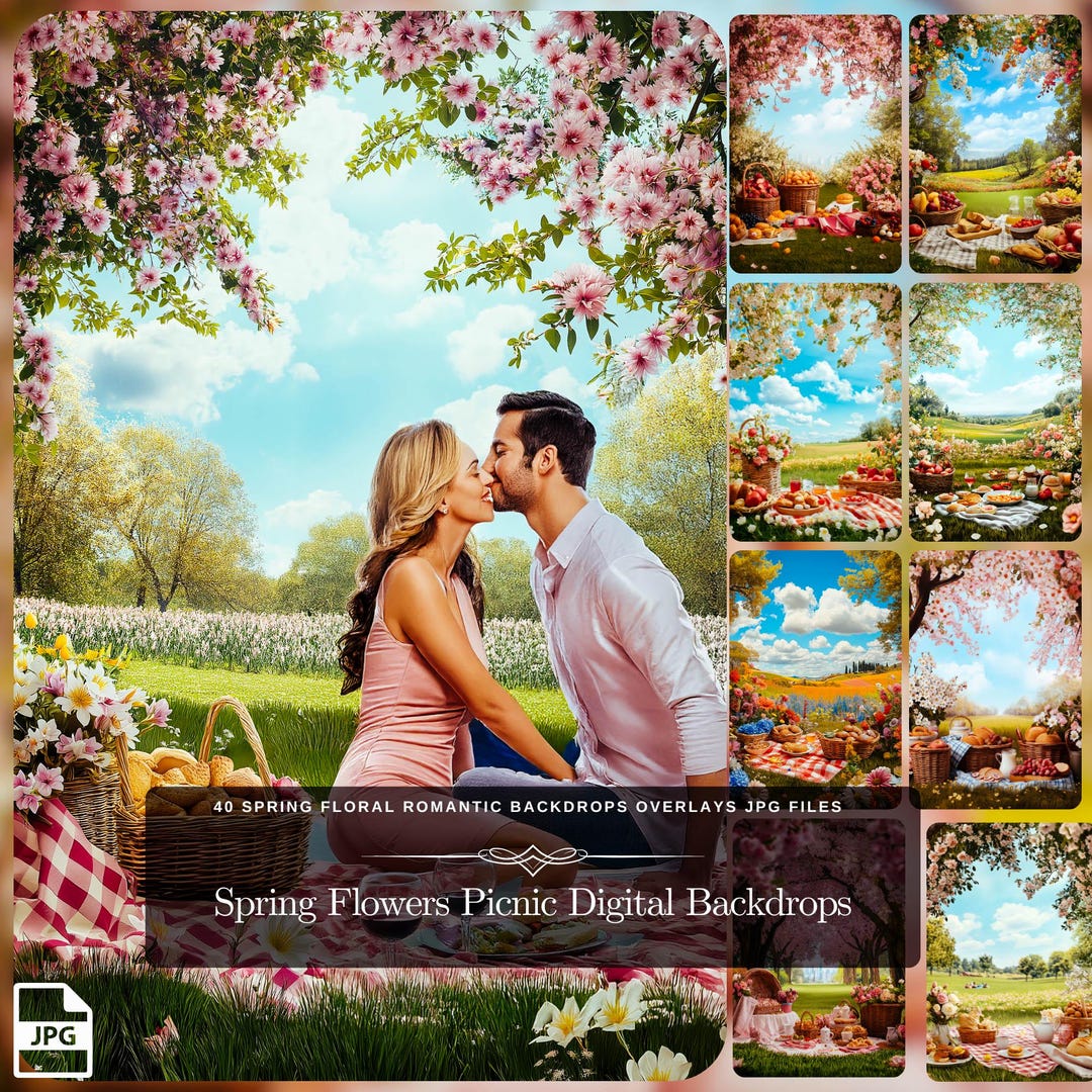Spring Flowers Picnic Digital Backdrops: 40 Spring Floral Romantic ...