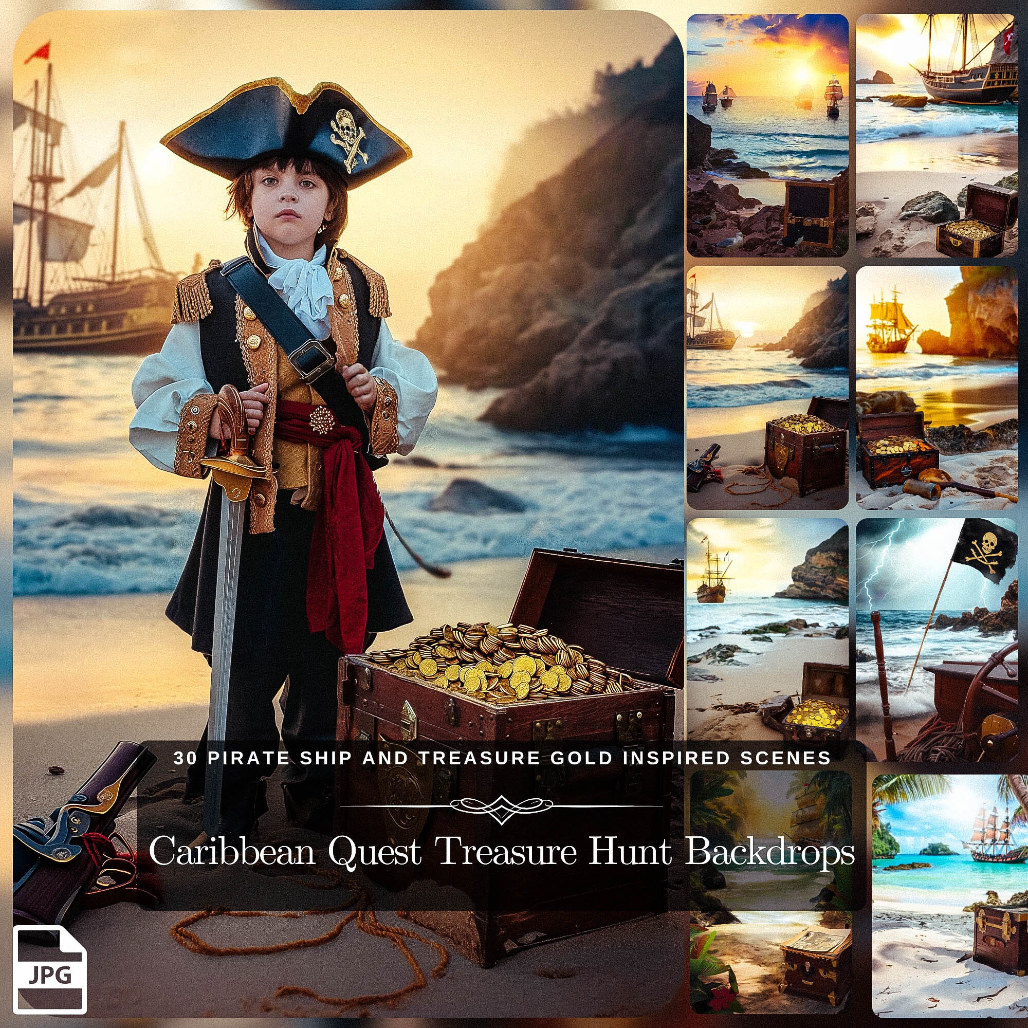Caribbean Quest: 30 Pirate Digital Art Scenes, Instant Download ...