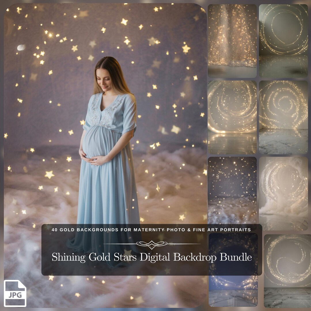 Shining Gold Stars Digital Backdrop Bundle: 40 Gold Backgrounds for ...