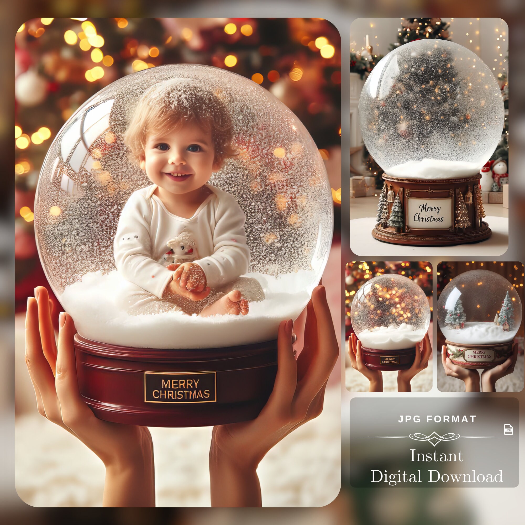 Snow Globe Xmas Decors Background Mockup JPG: 100 Snowglobe Ornament ...