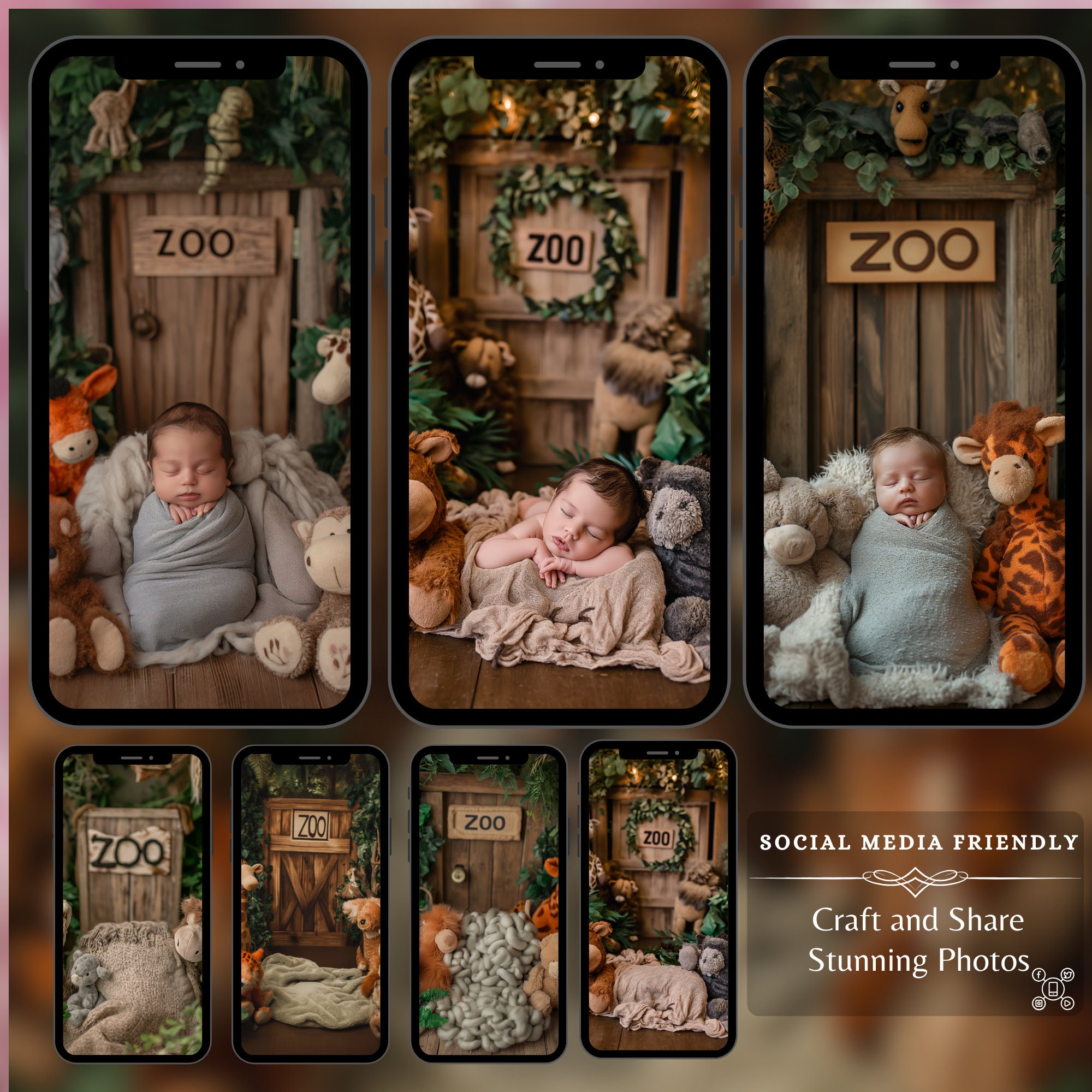 Zoo Animals Jungle Backdrop: 30 Safari Party Digital Download Set as ...