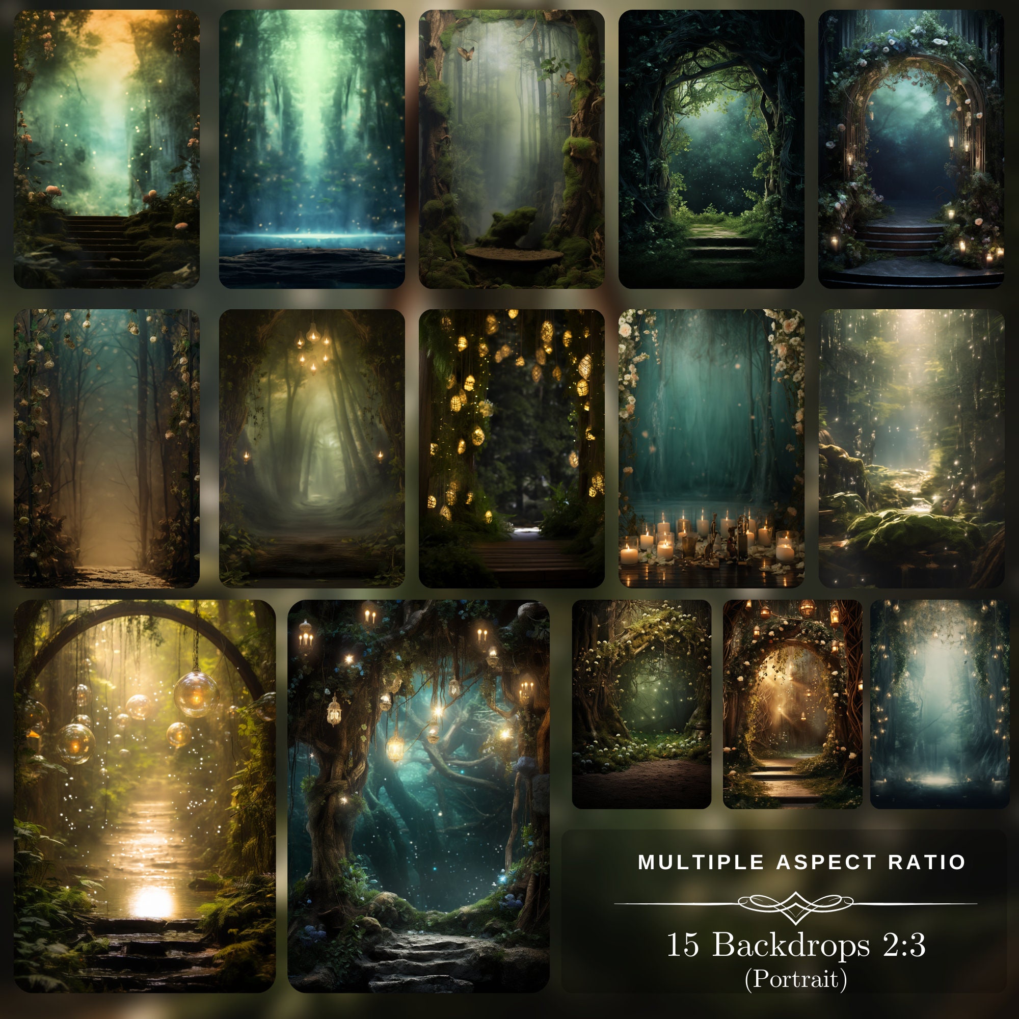 Enchanted Forest Backdrops With Glitter Overlays: 30 Backgrounds and 10 ...