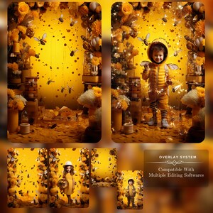 Bumble Bee Decor Backdrop: 30 Bee Backdrop and 10 Fireflies Overlays ...