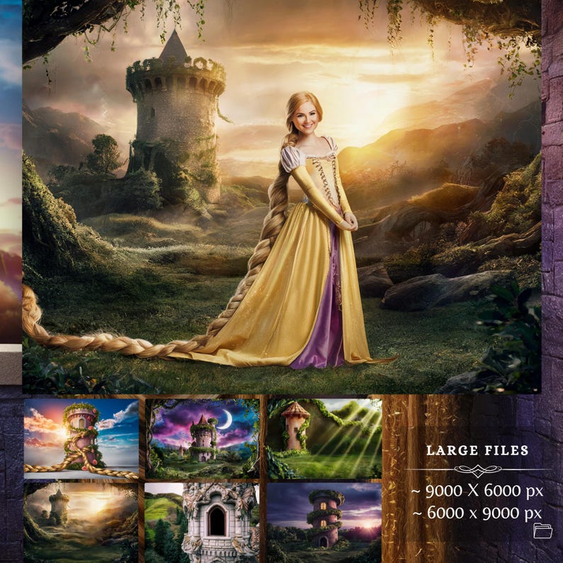 Princess Rapunzel Tower Magical Backdrop: 40 Digital Backgrounds for ...