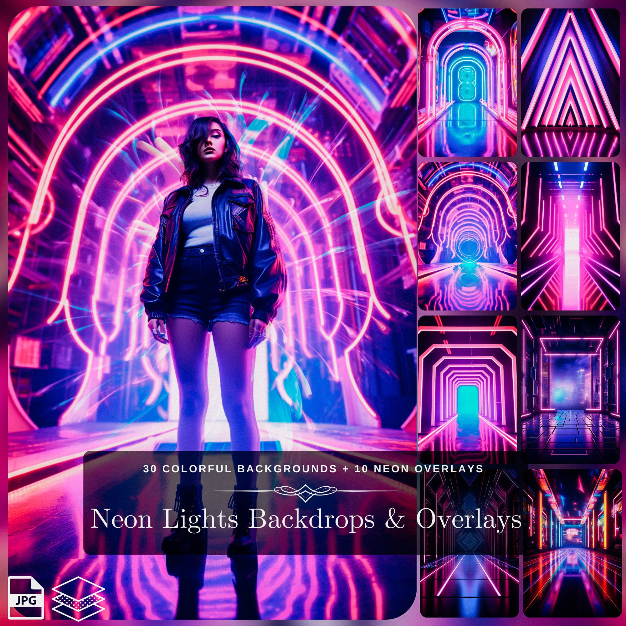 30 Glow in the Dark Neon Backdrop With 10 PS Overlays: Neon Sign ...