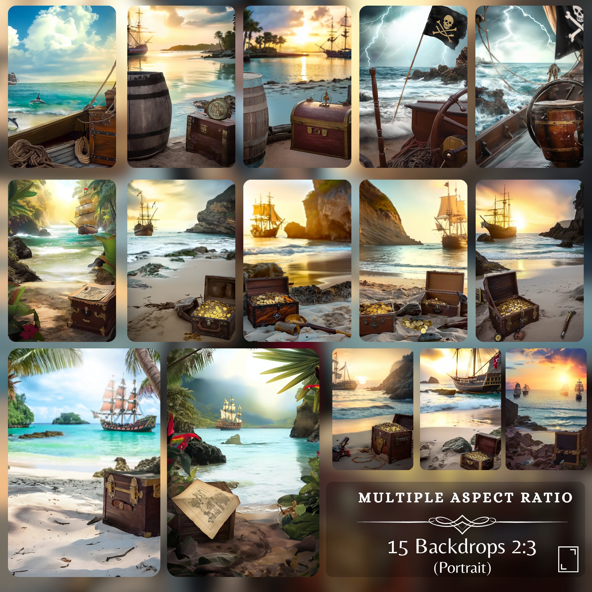 Caribbean Quest: 30 Pirate Digital Art Scenes, Instant Download ...
