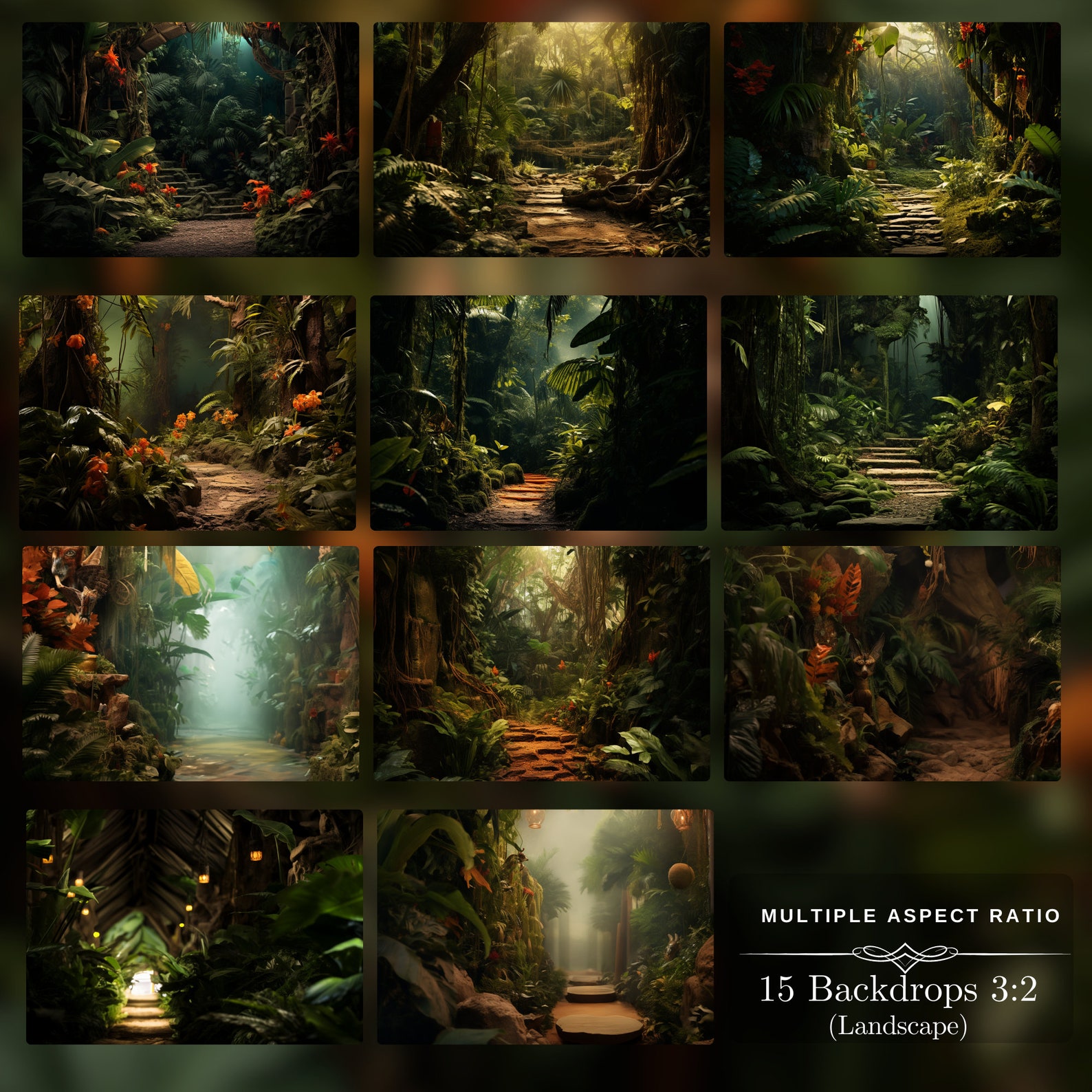 30 Jungle Backdrop for Safari Decorations With 10 Leaves Overlay ...