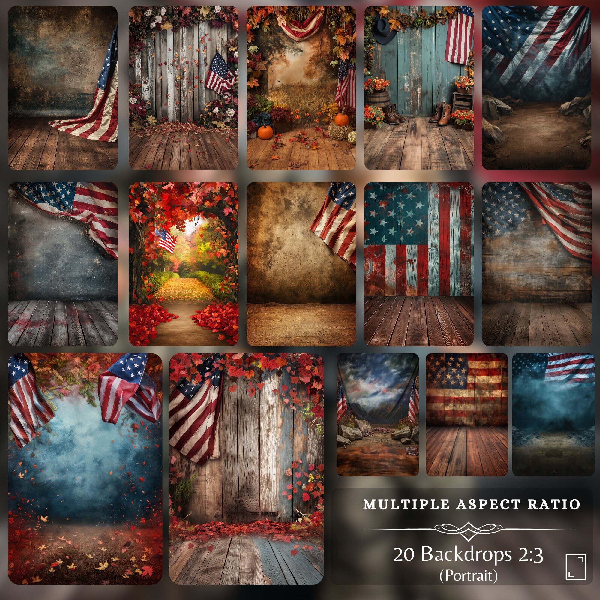 Veterans Day Digital Download: 40 Digital Backdrops With American Flag ...