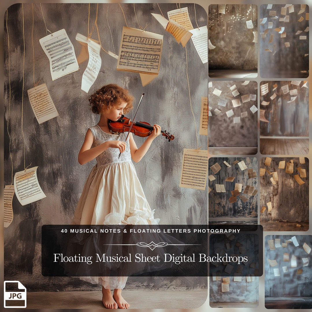 Floating Musical Sheet Digital Backdrops : 40 Musical Notes & Floating ...