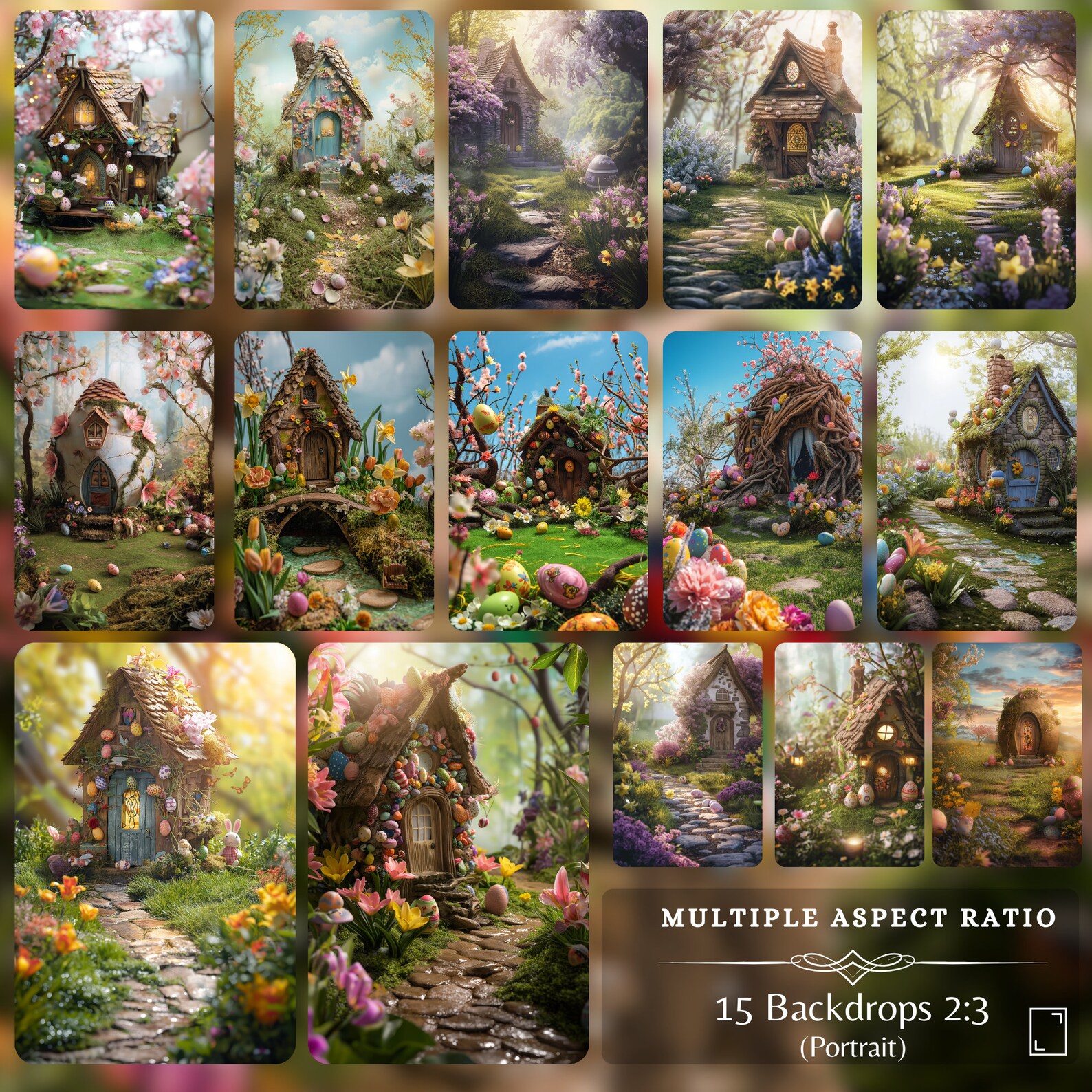 Fairytale Cottage Easter Backdrop: 30 Fairy Garden & Easter Eggs ...