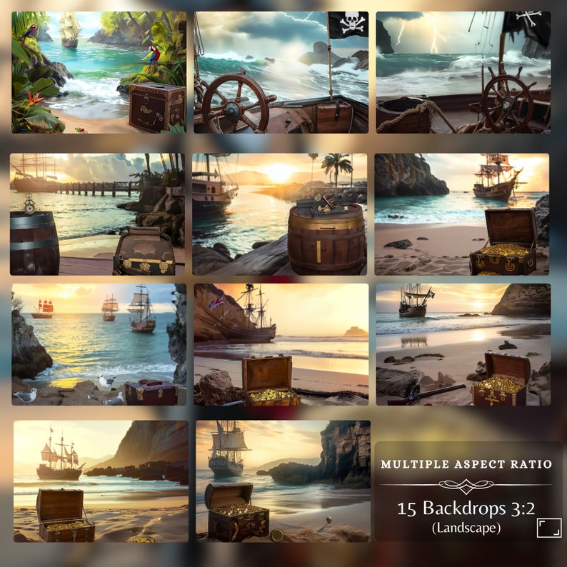 Caribbean Quest: 30 Pirate Digital Art Scenes, Instant Download ...