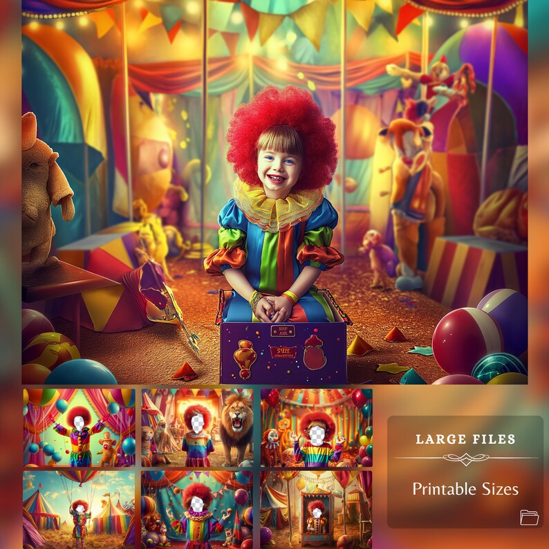 Carnival Printable Circus Backdrop - 30 Digital Circus Scene With Clown ...