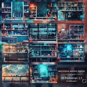 Chemistry Lab Digital Backdrops: 40 School Kids Mad Scientist JPG Files ...