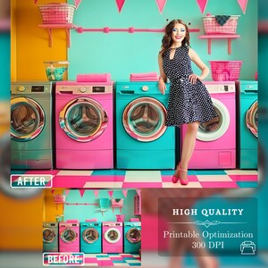 Laundry Day Digital Backdrops: 40 Laundromat Art Retro Vibes Colorful ...