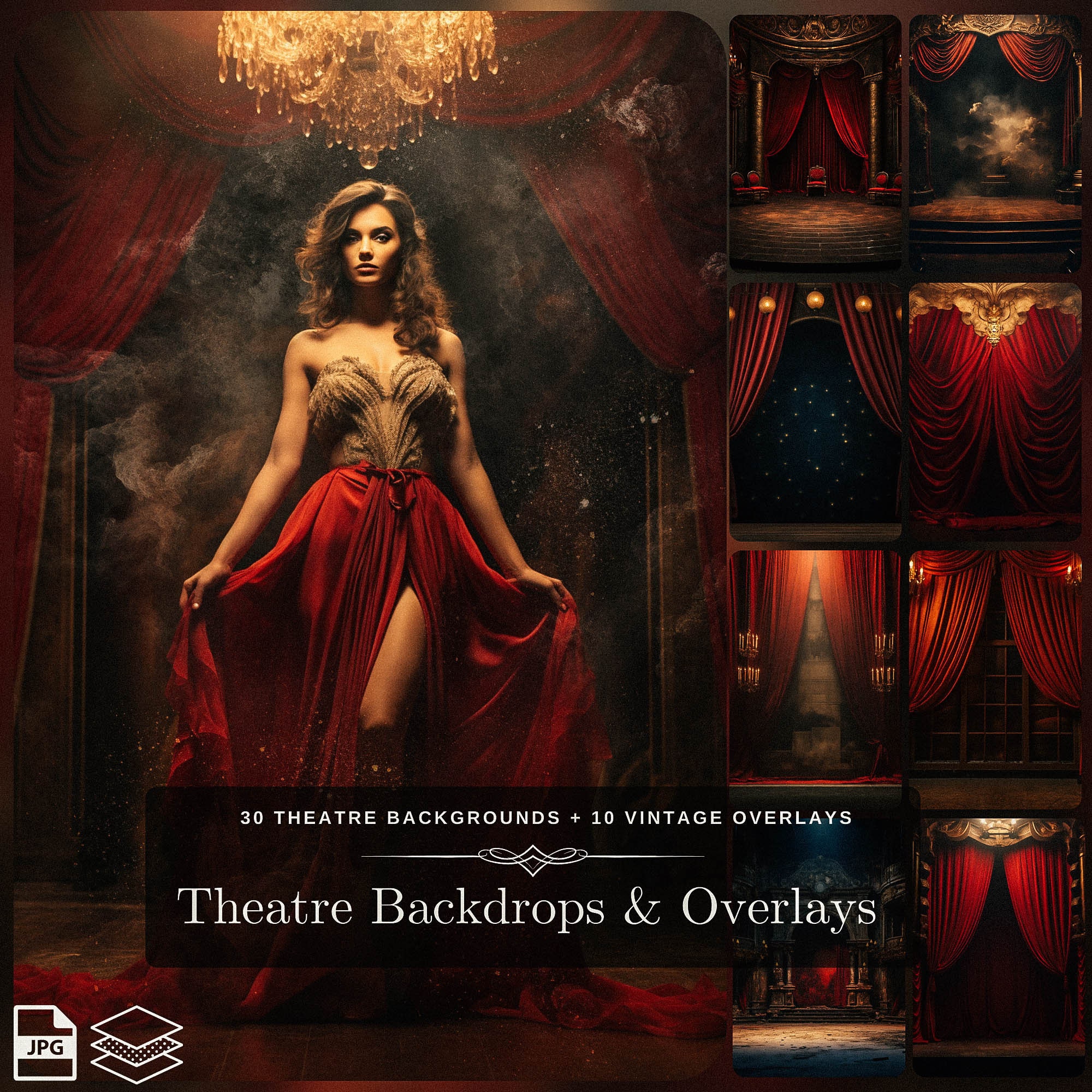 Stage Backdrop & Dust Overlay: 30 Red Curtain Backdrops for Fine Art ...