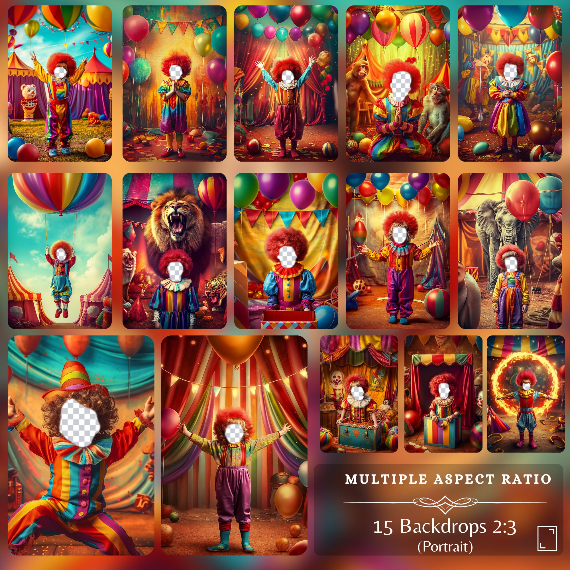 Carnival Printable Circus Backdrop - 30 Digital Circus Scene With Clown ...